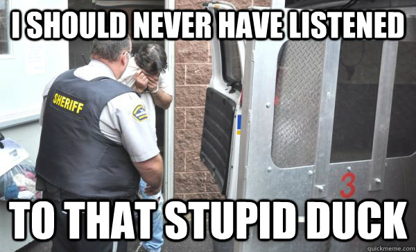 I should never have listened to that stupid duck - Remorseful Robber - quickmeme