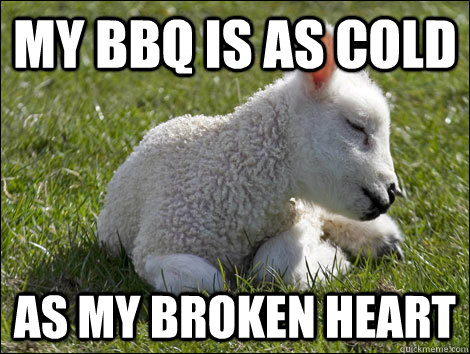 my bbq is as cold as my broken heart - sad bbq lamb - quickmeme
