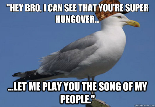 "Hey bro, I can see that you're super hungover... ...Let me play you the song of my people ...