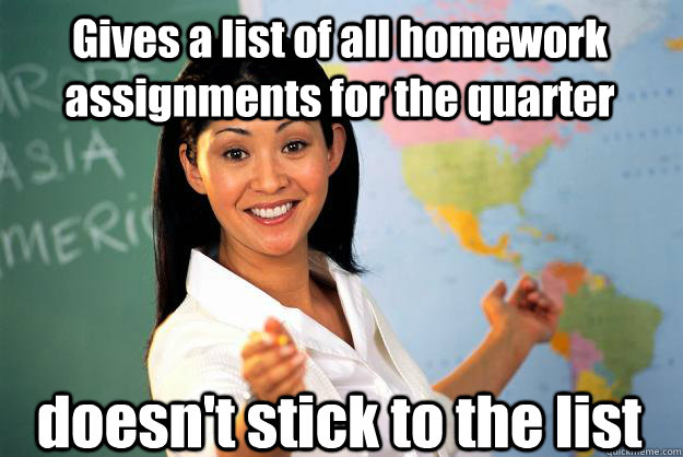 Gives a list of all homework assignments for the quarter doesn't stick to the list - Misc ...