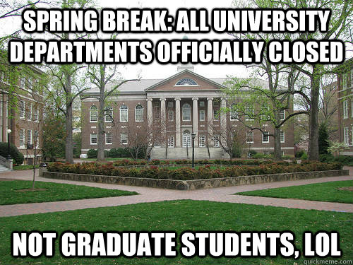Spring Break: All University departments officially closed Not Graduate Students, LOL - Scumbag ...