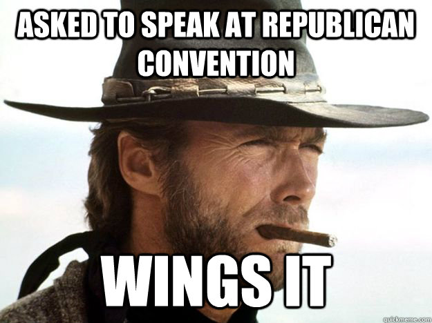 Asked to speak at Republican convention Wings it - Crazy Guy Clint Eastwood - quickmeme
