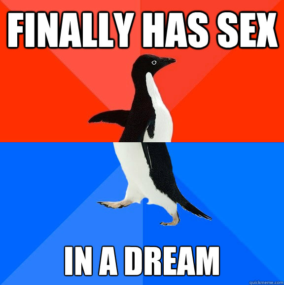finally has sex in a dream - Socially Awesome Awkward Penguin - quickmeme