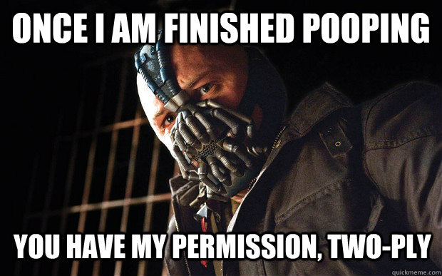 Once I am finished pooping You have my permission, two-ply - Banes Permission - quickmeme