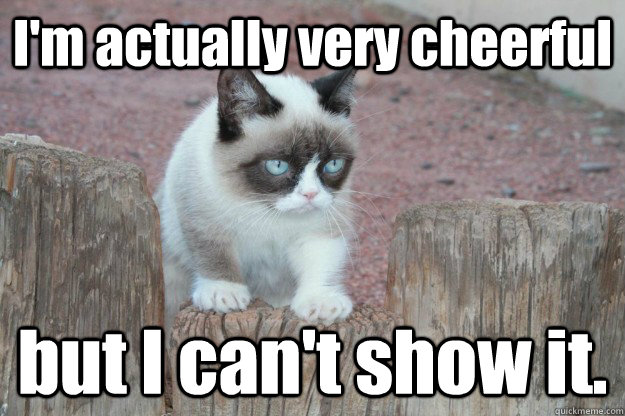 I'm actually very cheerful but I can't show it. - Misunderstood Grumpy Cat - quickmeme