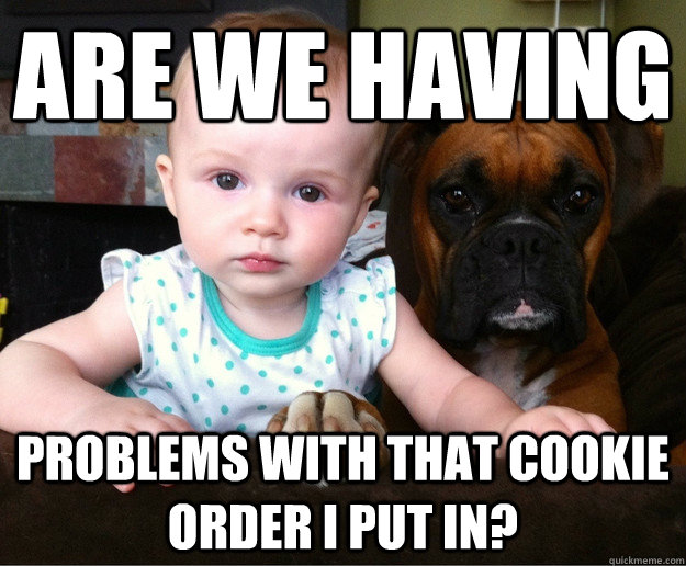 Are we having problems with that cookie order I put in? - Doggie protector - quickmeme