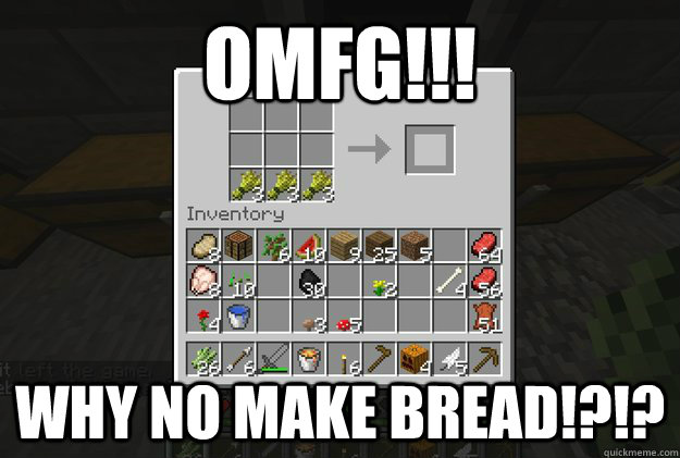 OMFG!!! WHY NO MAKE BREAD!?!? - All of HCSMP right now. - quickmeme