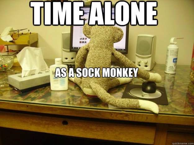 Time alone as a sock monkey - Thadeous plays on computer... - quickmeme