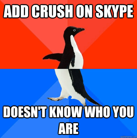 Add crush on skype Doesn't know who you are - Socially Awesome Awkward Penguin - quickmeme