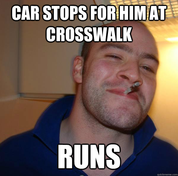 car stops for him at crosswalk runs - Misc - quickmeme