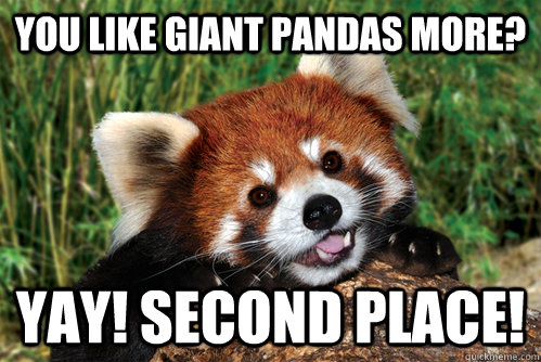 You like giant pandas more? Yay! Second place! - Optimistic panda - quickmeme