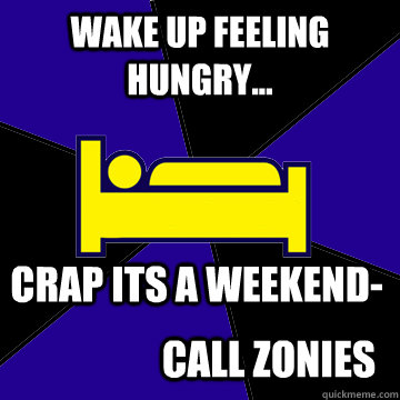 Wake up feeling hungry... crap its a weekend- call zonies - Plain Lazy - quickmeme