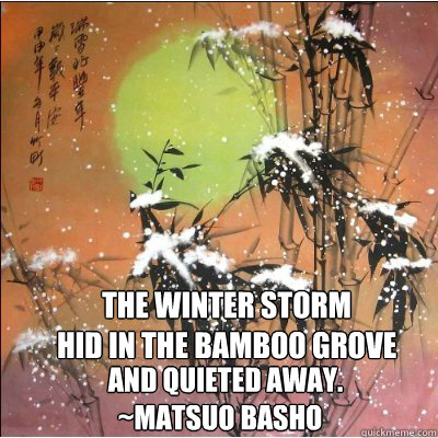 The winter storm Hid in the bamboo grove And quieted away. ~Matsuo Basho - Misc - quickmeme