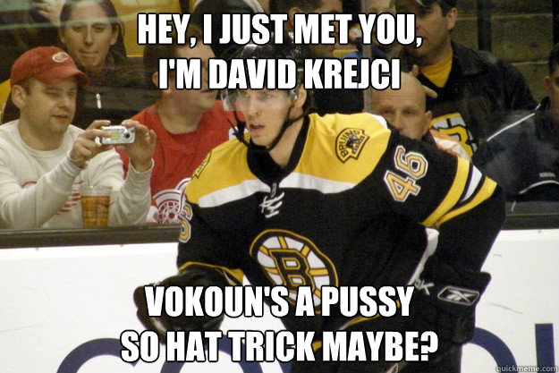 Hey, I just met you, I'm David Krejci Vokoun's a pussy so hat trick maybe? - David Krejci ...