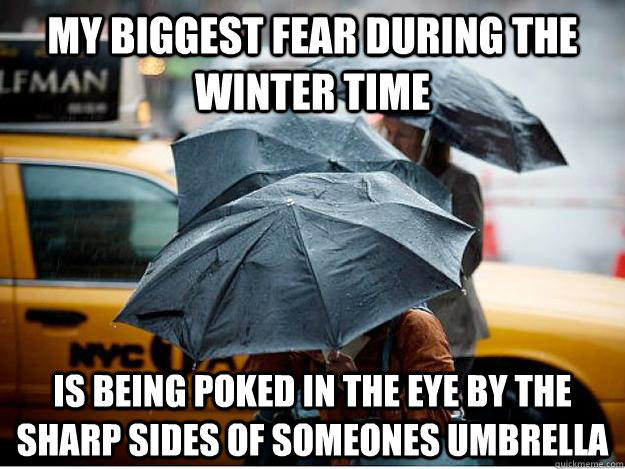 My biggest fear during the winter time Is being poked in the eye by the sharp sides of someones ...