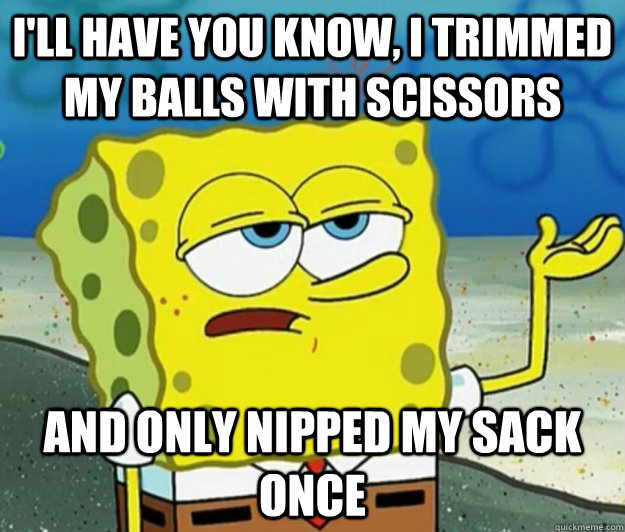 I'll have you know, I trimmed my balls with scissors And only nipped my sack once - Misc - quickmeme
