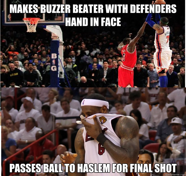 Makes BUzzer Beater with DEfenders hand in face Passes BAll to Haslem for Final shot - Lebron ...