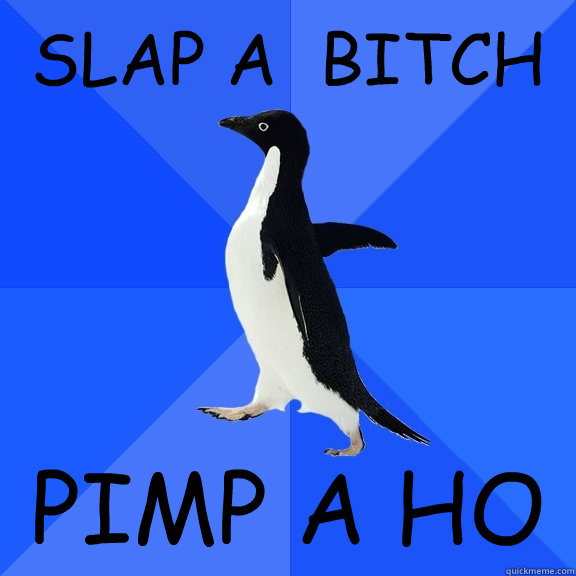 SLAP A BITCH PIMP A HO - Socially Awkward Penguin - quickmeme