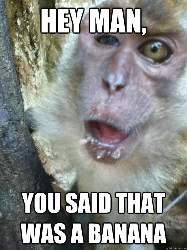 Hey Man, You said that was a banana - Junky Monkey - quickmeme