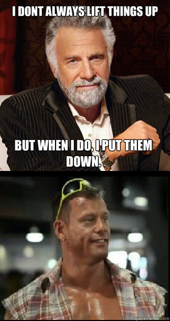 I DONT ALWAYS LIFT THINGS UP BUT WHEN I DO, I PUT THEM DOWN. - Misc - quickmeme