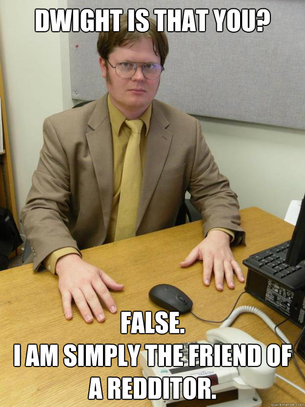 Dwight is that you? False. I am simply the friend of a redditor. - Misc - quickmeme