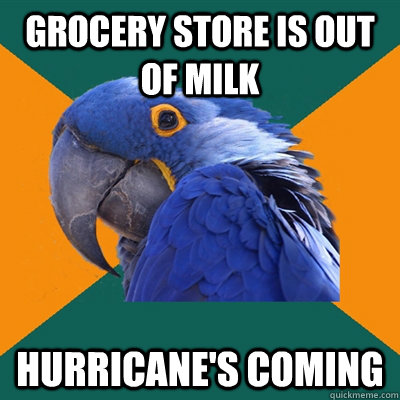 grocery store is out of milk hurricane's coming - Paranoid Parrot - quickmeme
