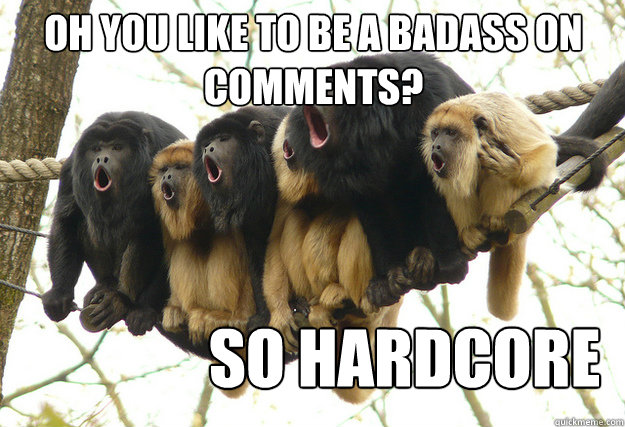 So Hardcore oh you like to be a badass on comments? - So Hardcore Monkeys - quickmeme