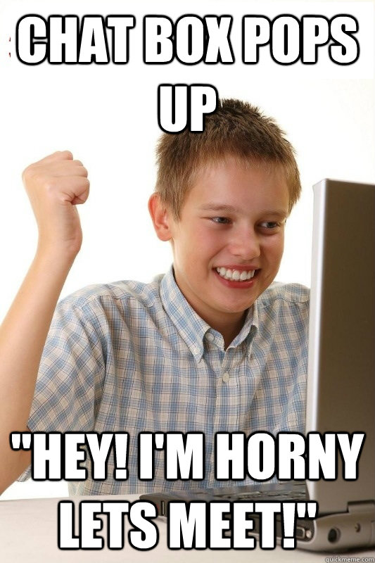 Chat box pops up "Hey! I'm Horny lets meet!" - 1st Day Internet Kid - quickmeme