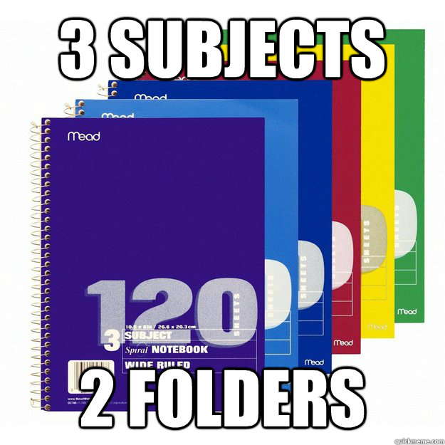 3 subjects 2 folders - Scumbag Notebook - quickmeme