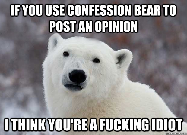 If you use confession bear to post an opinion I think you're a fucking idiot - Misc - quickmeme