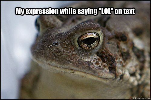 My expression while saying "LOL" on text - bored frog - quickmeme
