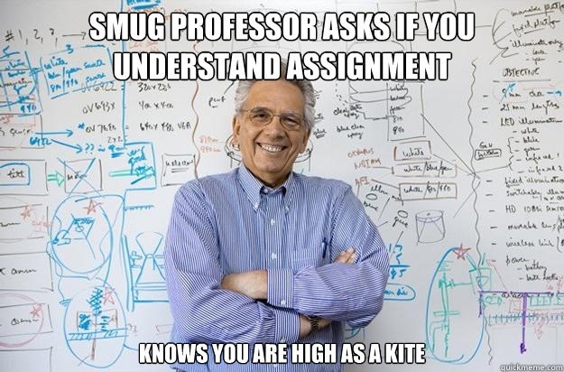 Smug Professor Asks If You Understand Assignment Knows You Are High As A Kite Engineering