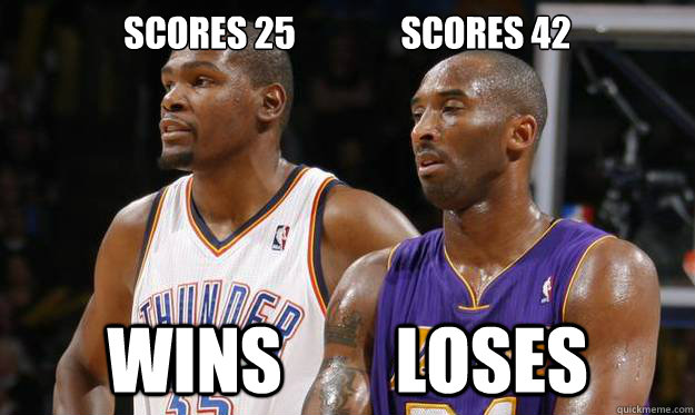 Scores 25 Scores 42 Wins Loses - Durant and Kobe - quickmeme