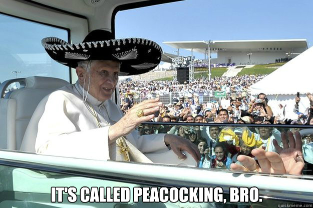 It's called peacocking, bro. - Pope Sombrero - quickmeme
