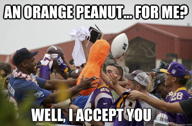 an orange peanut... for me? Well, I accept you - Nfl Bad Lip Reading - quickmeme
