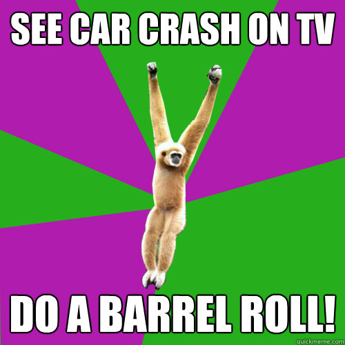 See car crash on TV Do a barrel roll! - Over-used quote gibbon - quickmeme