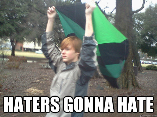 haters gonna hate - My friend using an umbrella to be a human kite. - quickmeme