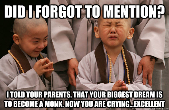 Did I Forgot to Mention? I Told your Parents, That Your Biggest Dream Is To Become A Monk. Now ...