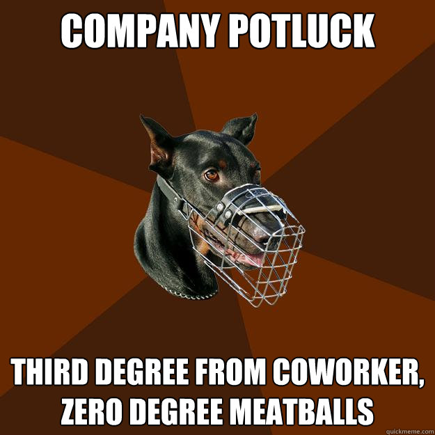 COMPANY POTLUCK THIRD DEGREE FROM COWORKER, ZERO DEGREE MEATBALLS - Developer Doberman - quickmeme