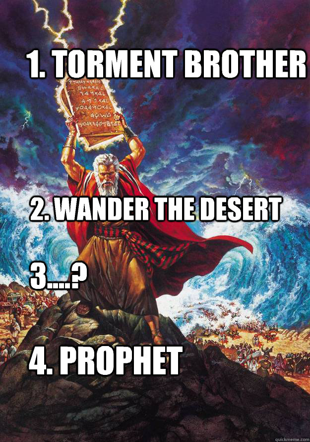 1. Torment brother 4. Prophet 2. Wander the desert 3....? - profit prophet - quickmeme