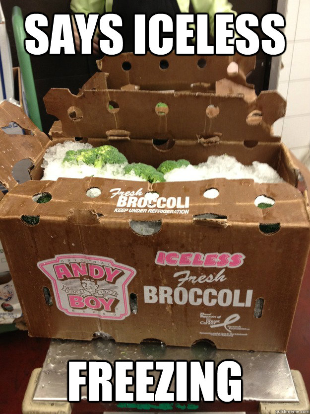Says iceless freezing - Scumbag Broccoli - quickmeme