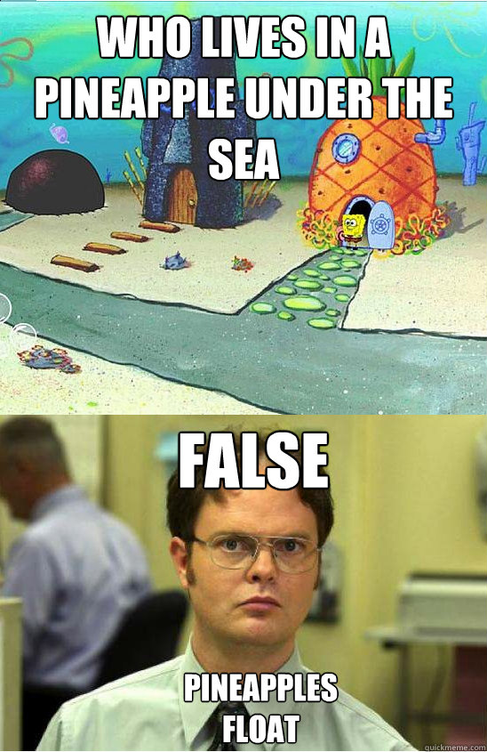 Who lives in a pineapple under the sea False Pineapples float - Misc - quickmeme