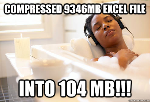 Compressed 9346Mb excel file into 104 Mb!!! - First World Solutions - quickmeme