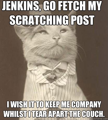 Jenkins, go fetch my scratching post I wish it to keep me company whilst I tear apart the couch ...