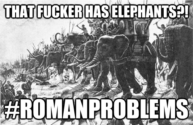 that fucker has elephants?! #romanproblems - romanproblems - quickmeme