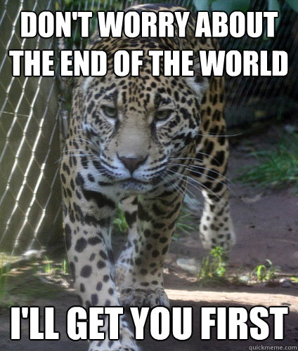 Don't worry about the end of the world I'll get you first - Jaguar Security - quickmeme