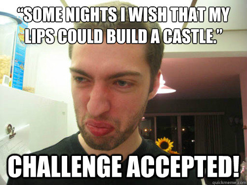 “Some nights I wish that my lips could build a castle.” Challenge Accepted! - Misc - quickmeme