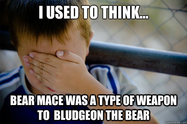 I used to think... bear mace was a type of weapon to bludgeon the bear - Misc - quickmeme