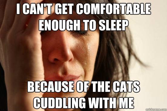 I can't get comfortable enough to sleep because of the cats cuddling with me - First World ...