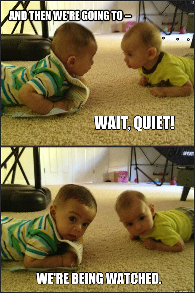 And then we're going to -- wait, quiet! we're being watched. - Conspiring Babies - quickmeme